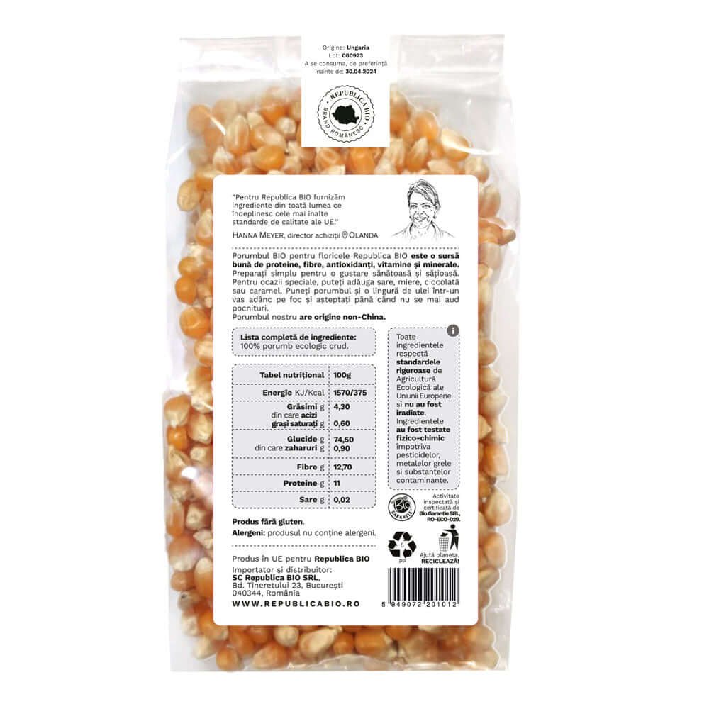 Popcorn Bio, Porumb pentru floricele FARA GLUTEN Republica BIO, 250g,...