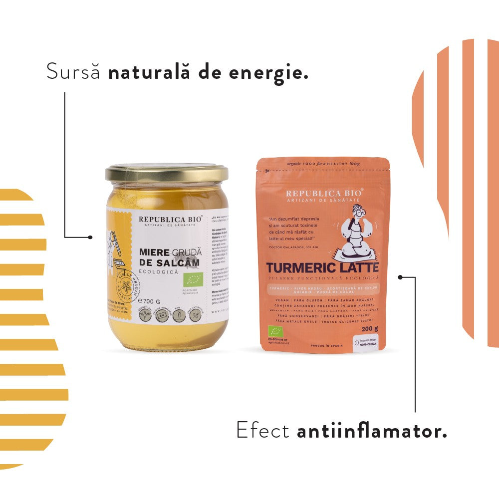GOLDEN CARE, pachet promotional (Miere salcam + Turmeric Latte), ecolo ...
