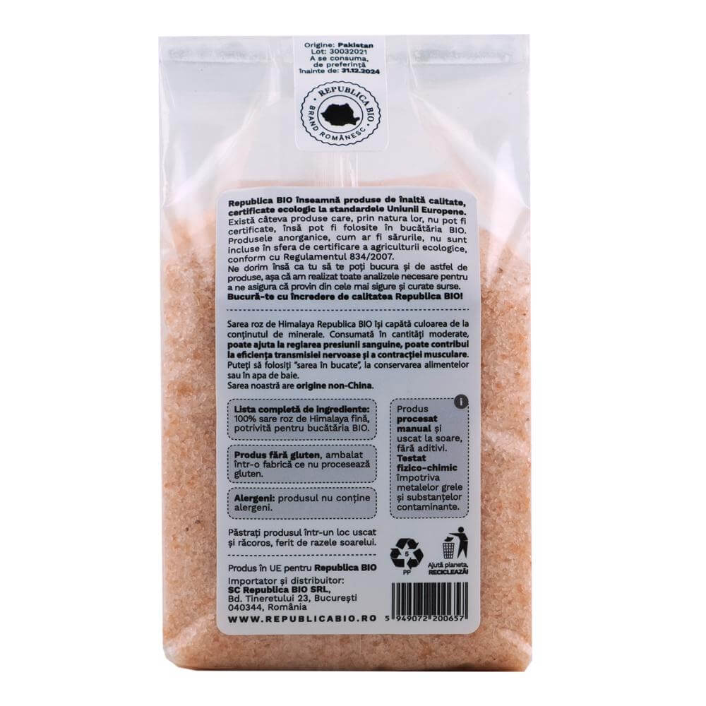 Sare roz de Himalaya FARA GLUTEN Republica BIO, fina, 500 g, natural,